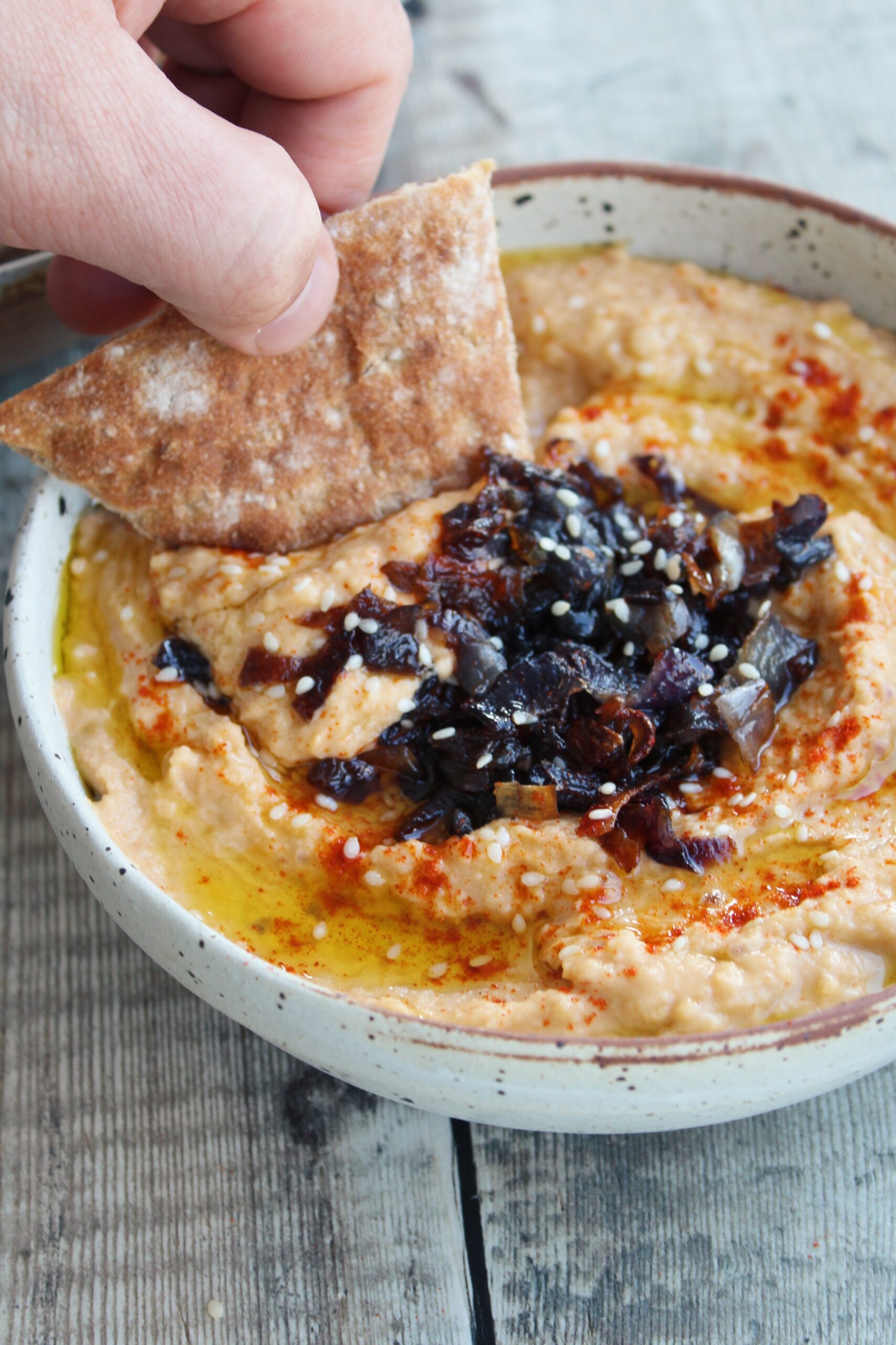 Smoked Hummus With Caramelised Onions | Gina Burgess